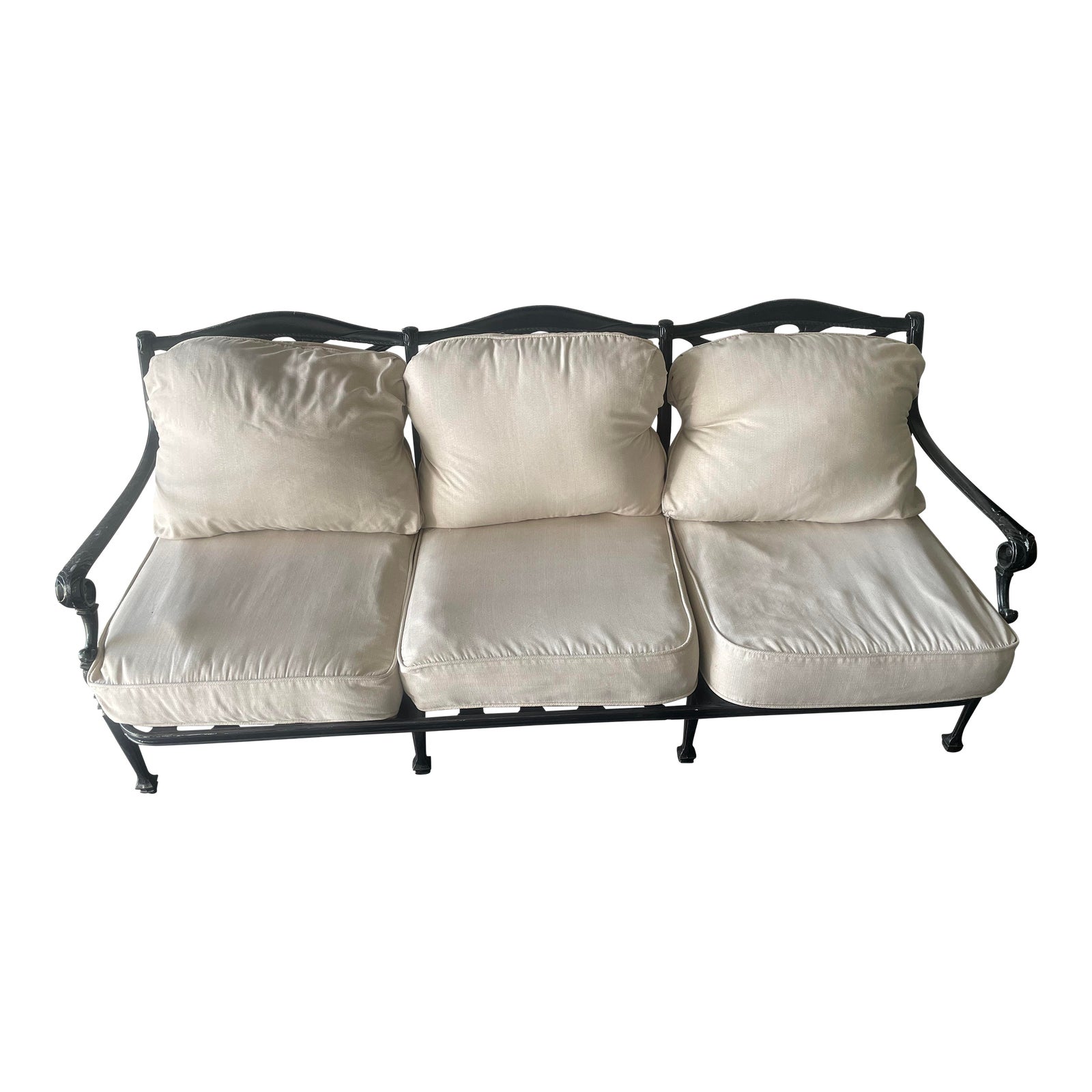 Contemporary Cast Aluminum Patio Sofa | Chairish