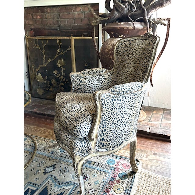 French Giltwood Arm Chair in Beige and Black Leopard Upholstery | Chairish