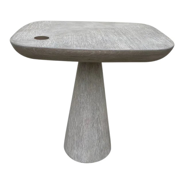 Arteriors Oak Veneer Smoke Finish Pedestal End Table | Chairish