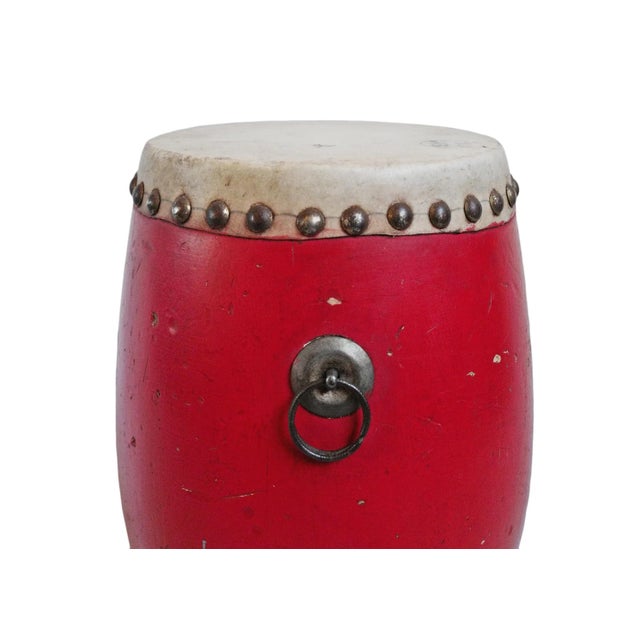 Vintage Small Red Wood Drum | Chairish