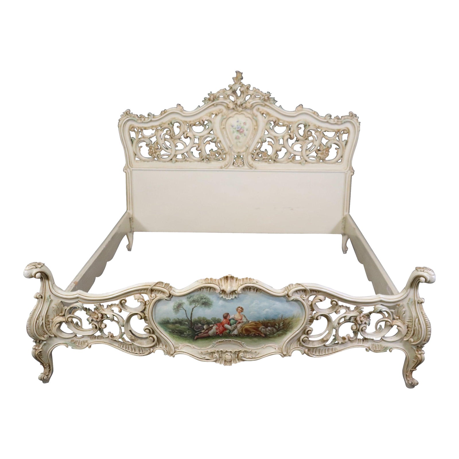 Over-Sized Queen Size Carved Italian Vernis Martin Painted Rococo Bed ...