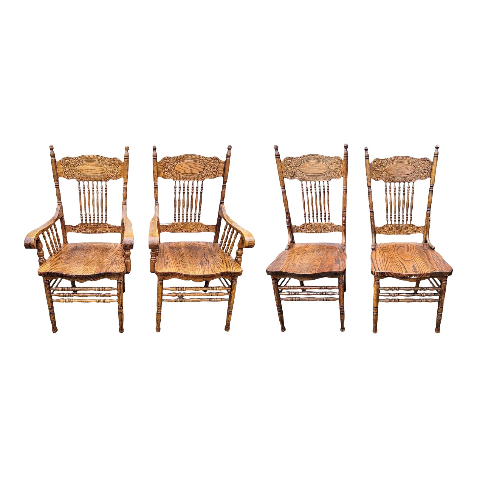 2000s Mona Liza Furn Solid Oak Pressed Back Dining Chairs, Set of 4 ...