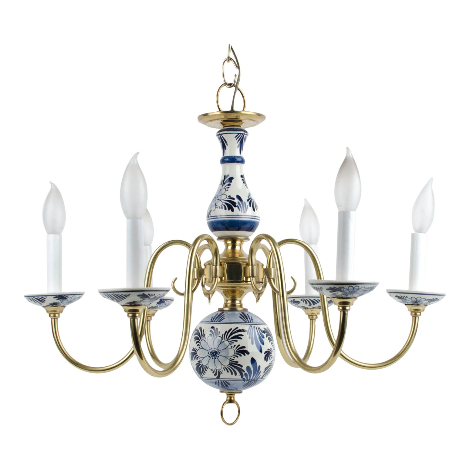 Delft Blue & White Ceramic 6 Light Chandelier | Chairish
