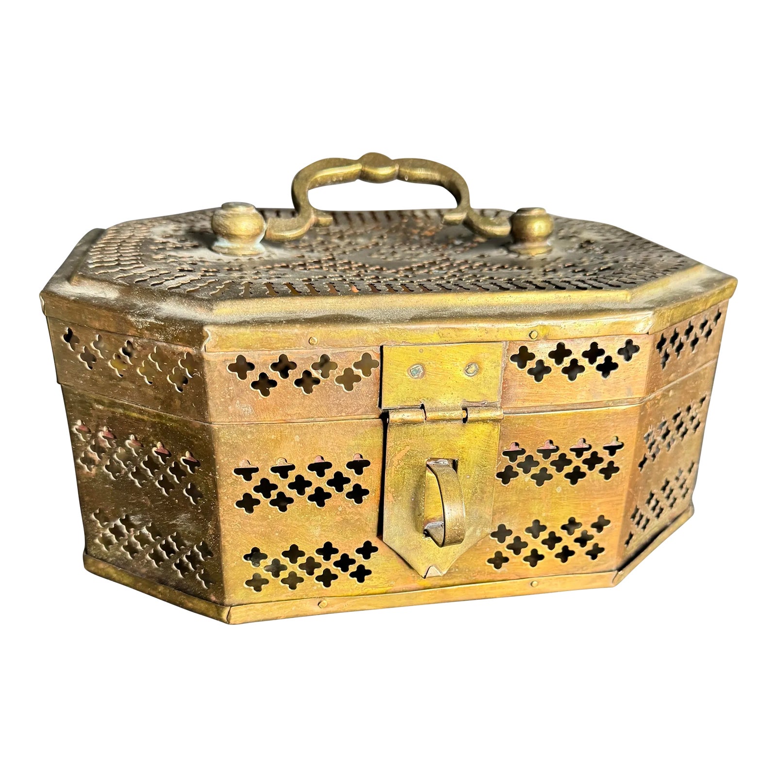 Vintage Reticulated Brass Cricket Box With Hinged Lid | Chairish