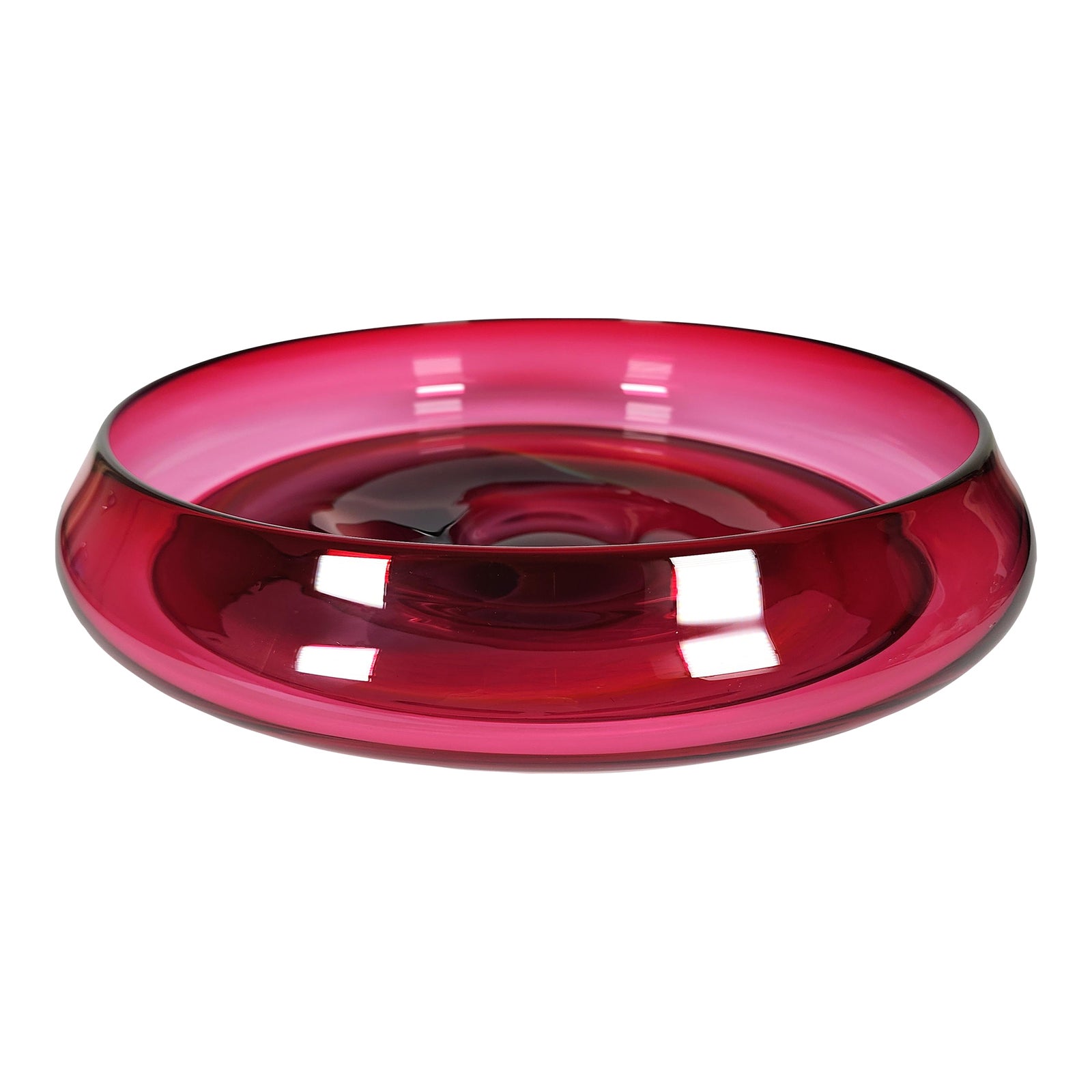 Large Art Glass Footed Bowl Michael Mortara Mirage Series Ruby Swirl ...
