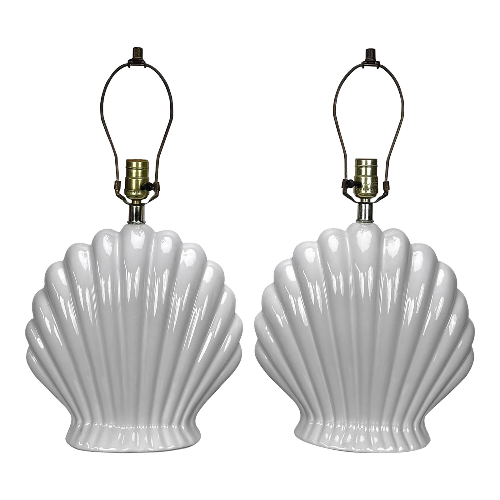 Vintage Coastal Ceramic Clam Shell Scalloped Table Lamps - A Pair ...