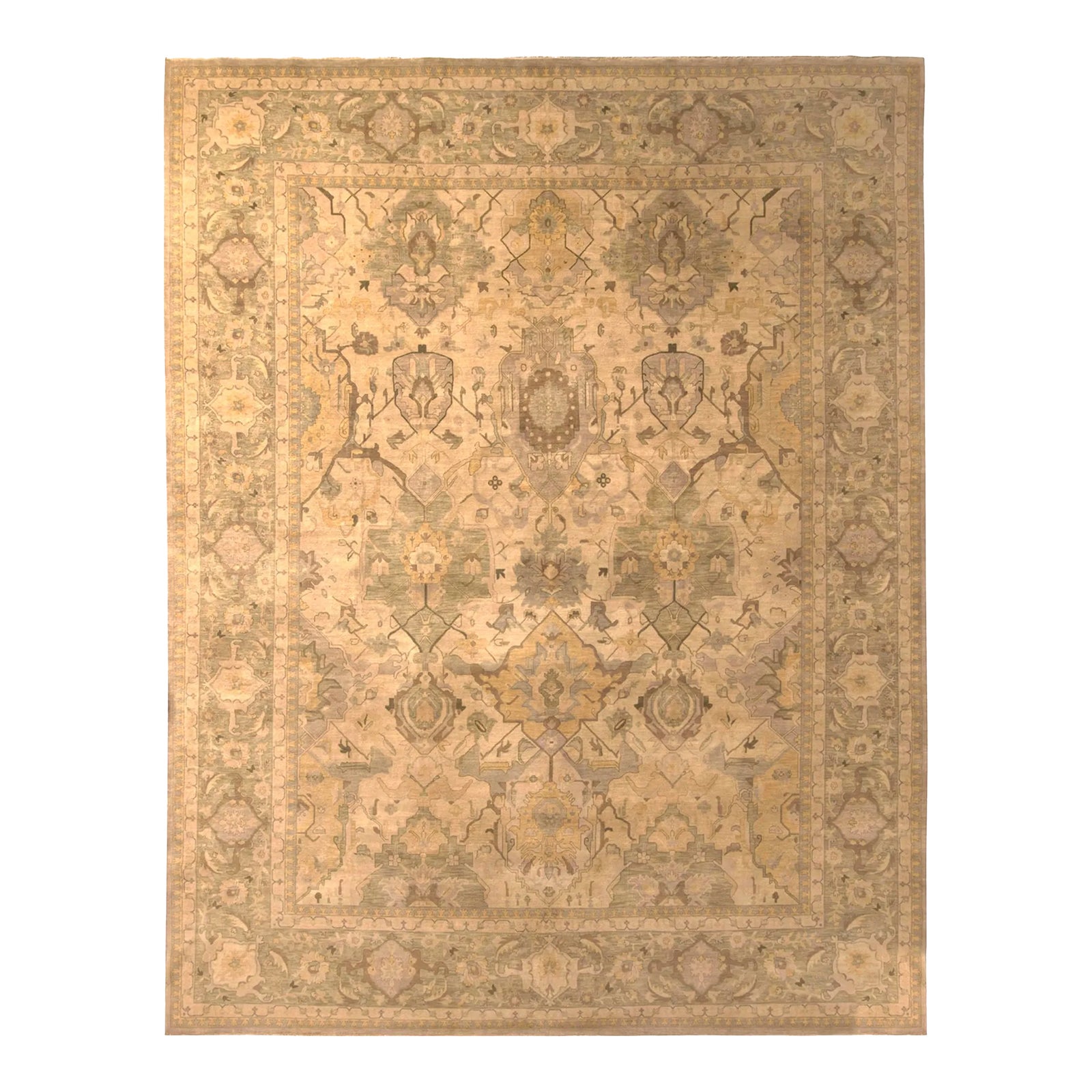 Classic Style Rug in Cream, Pastel Green and Gold Floral Pattern by Rug ...