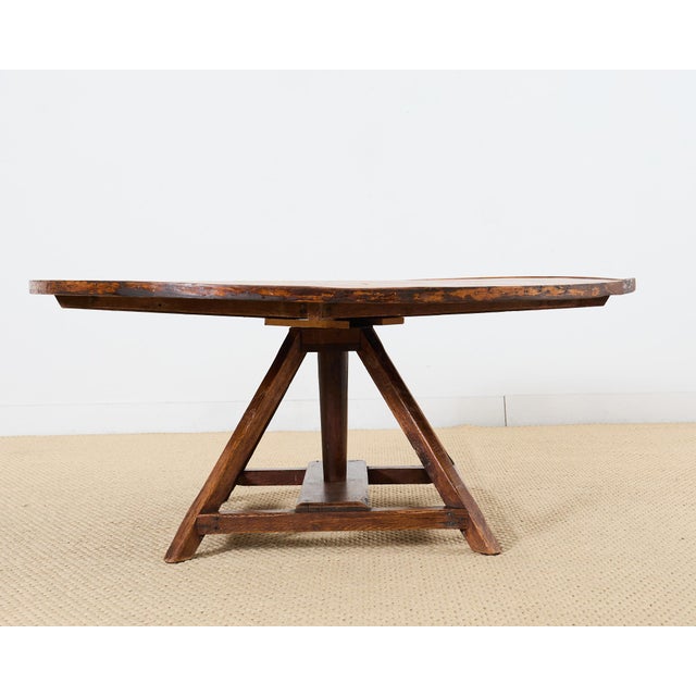 Weathered Country Italian Pine Round Farmhouse Dining Table | Chairish