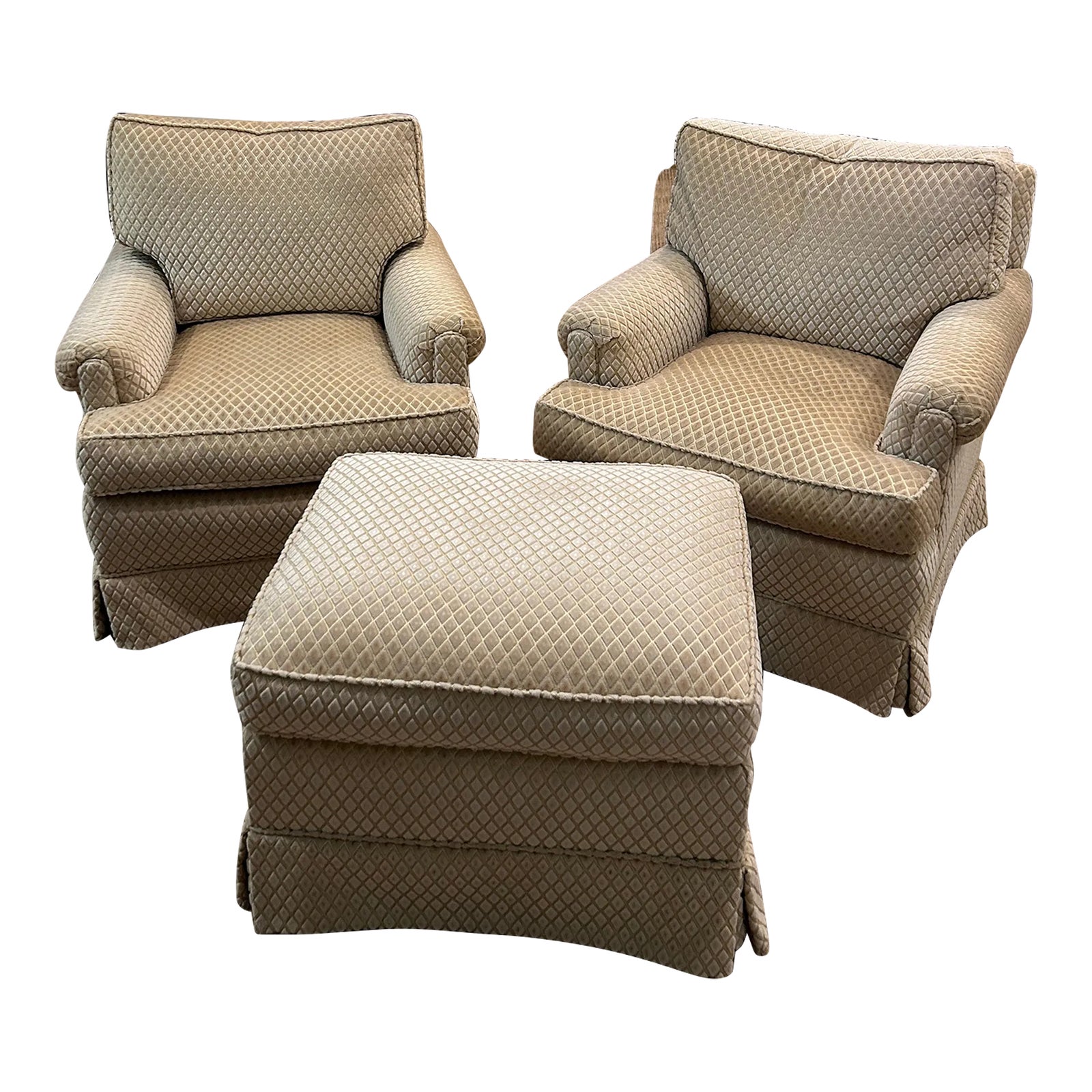 Custom Accent Chairs and Matching Ottoman in Cut Velvet Diamond Pattern ...