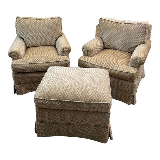 Custom Accent Chairs and Matching Ottoman in Cut Velvet Diamond Pattern ...