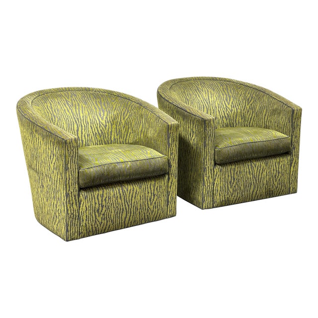 A. Rudin Chartreuse Tiger Stripe No.761 Barrel Back Chairs, a Pair ...