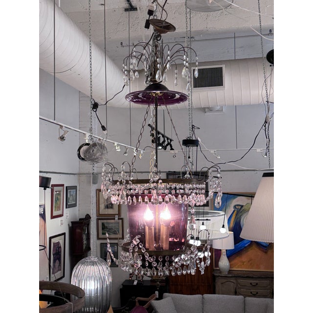 1930's Art Nouveau Amethyst Glass + Clear Cut Crystal Parlor Chandelier ...