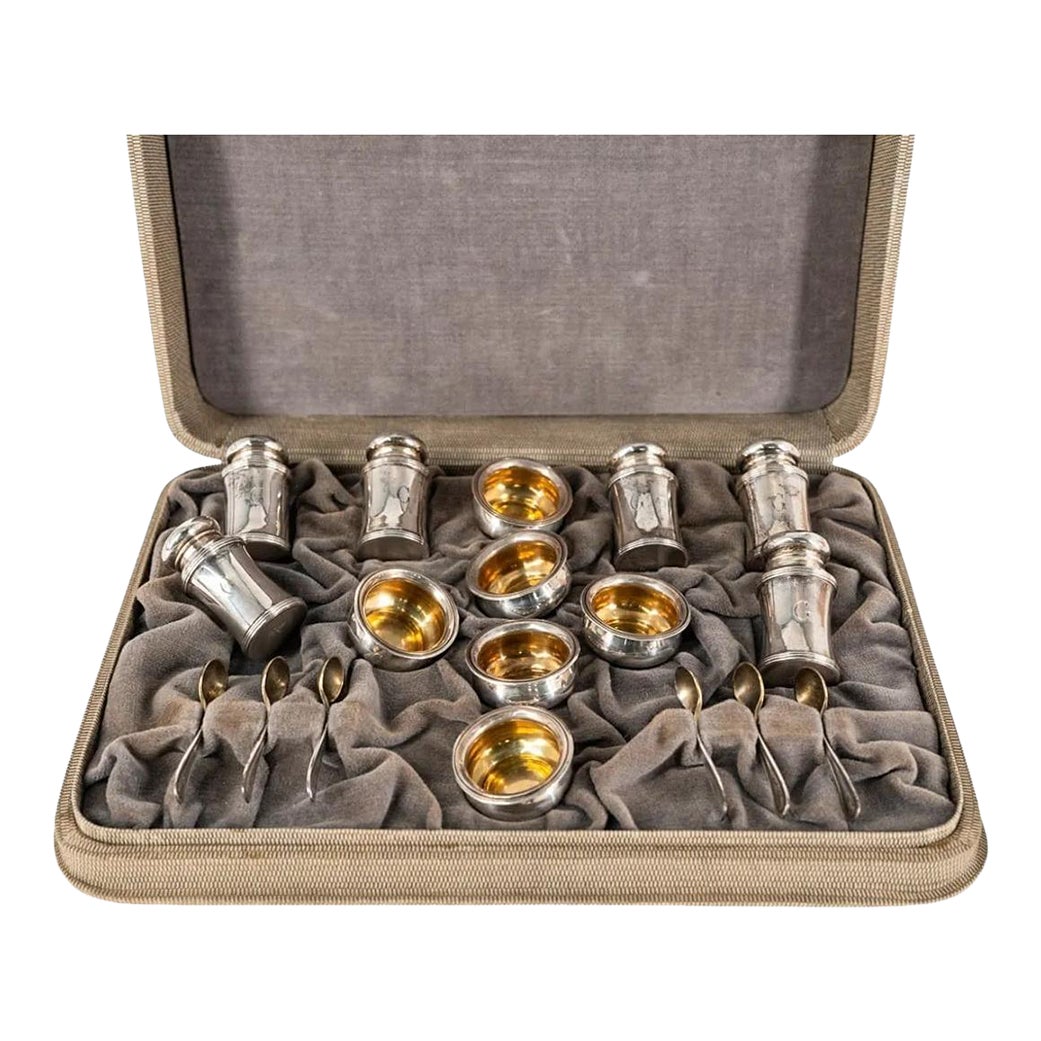 6 Wilcox & Wagoner Sterling Salt Cellars, Pepper Shakers, Salt Spoons ...