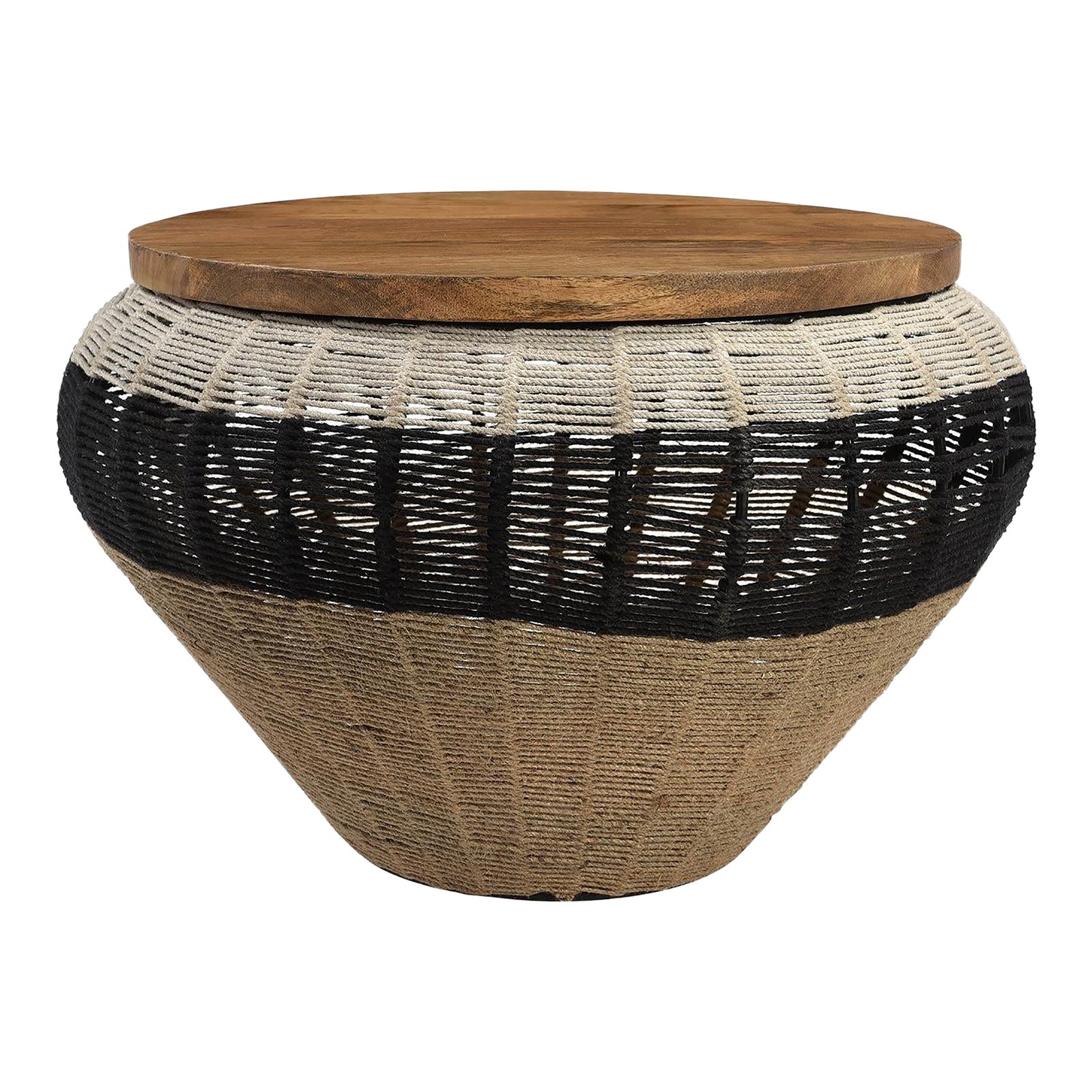 Farmhouse Style Woven Rope and Wood Round Coffee Table | Modern Outdoor ...