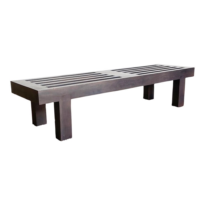 Contemporary Black Wooden Slatted Bench | Chairish