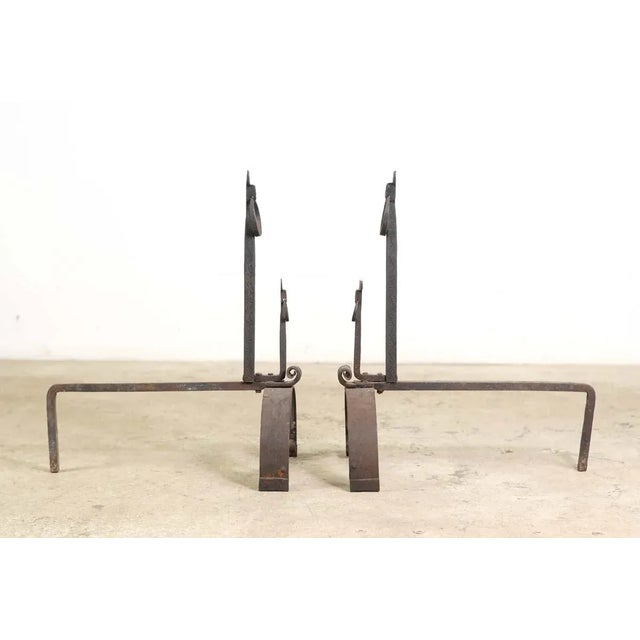 Vintage Primitive Forged Iron Dog Head Andirons- a Pair | Chairish