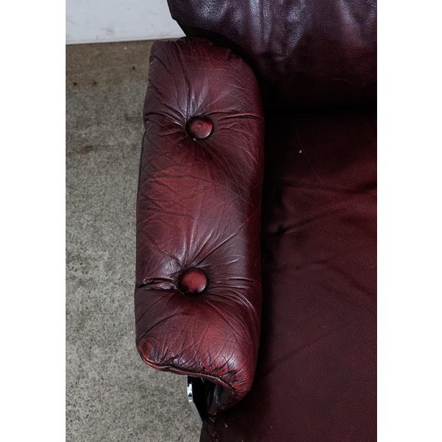 1960s Mid Century Danish Modern Sofa Couch Burgundy Chrome Leather ...