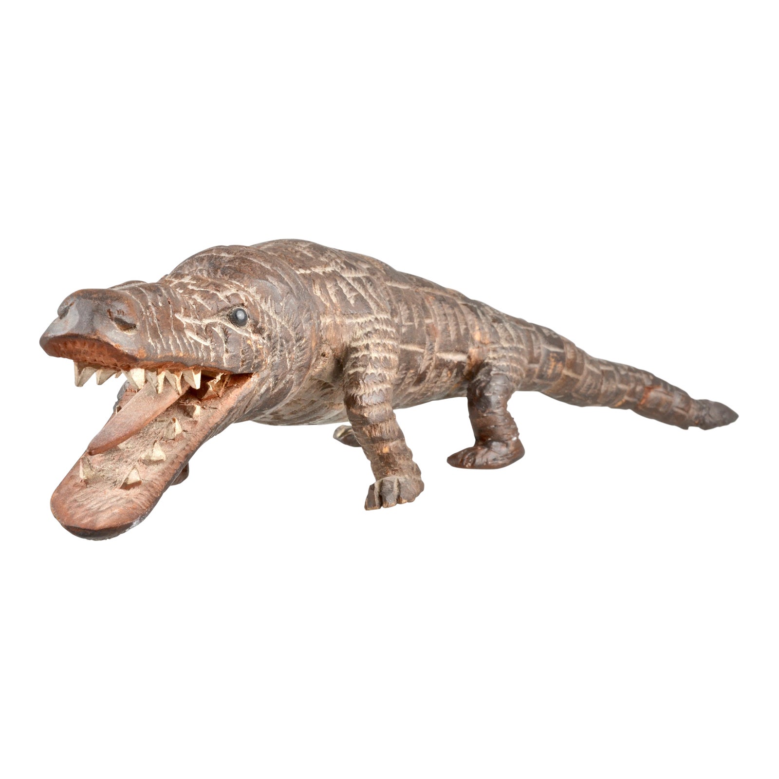 Folk Art Alligator Hand Carved Wood American 1900 | Chairish