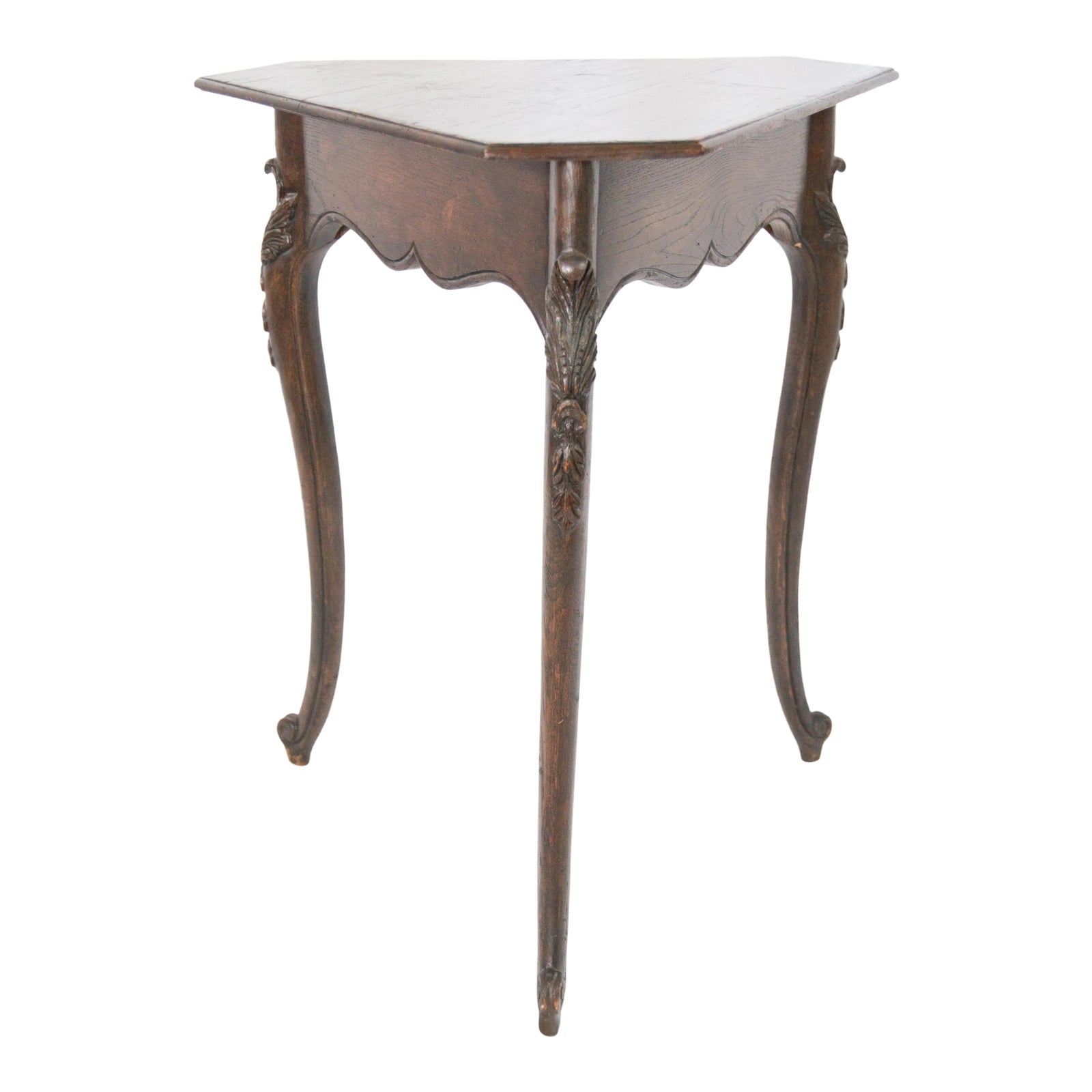 19th Century French Oak Tripod Triangular Side Table | Chairish
