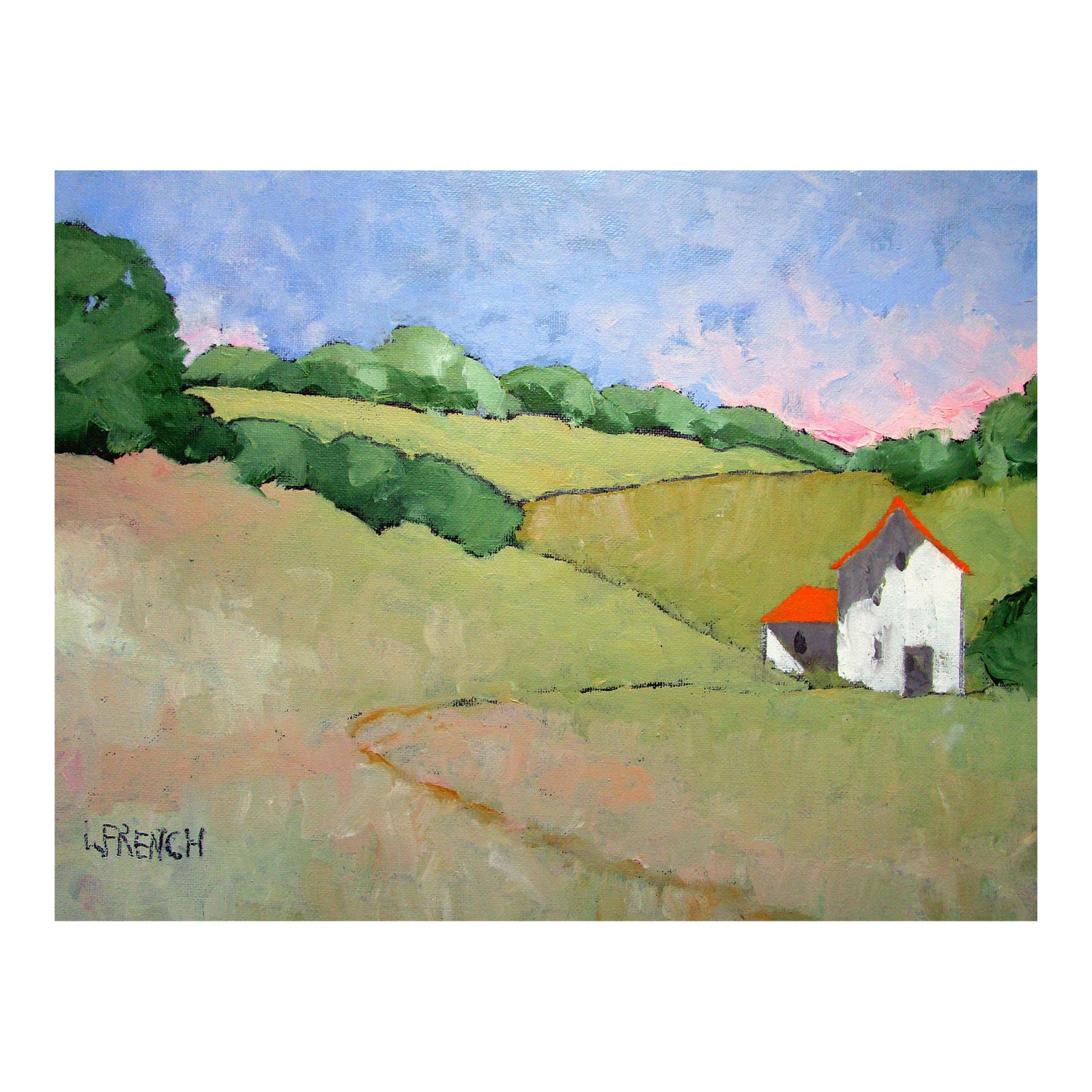 California Hills Farmhouse Lynne French Landscape 11x14 O/C | Chairish