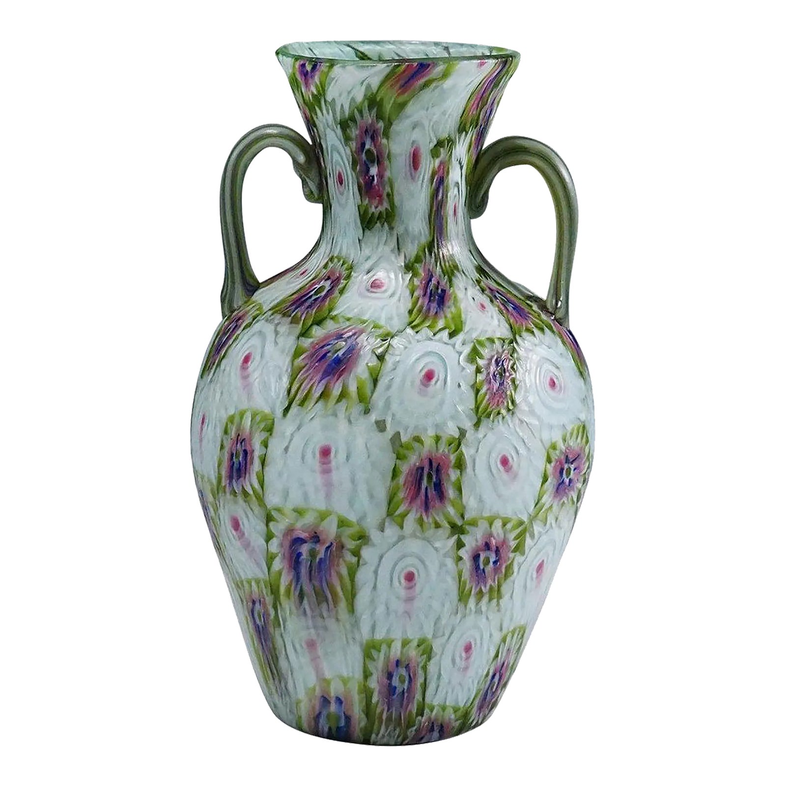 Antique Murrine Vase with Handles, Fratelli Toso Murano ca. 1920s ...