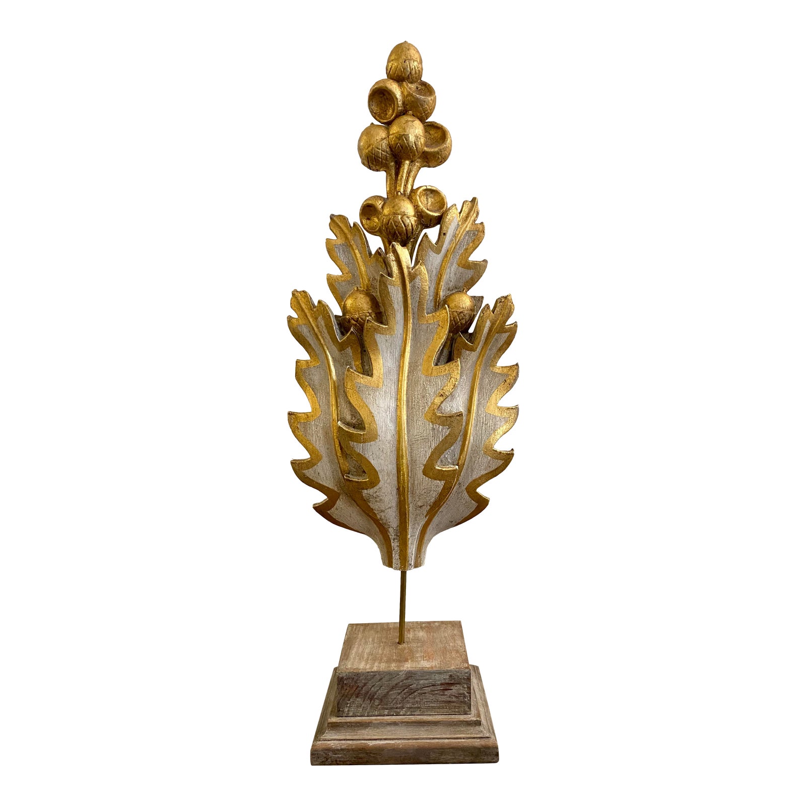 Antique Carved Gilt Wood Finial Oak Leaves Acorns | Chairish