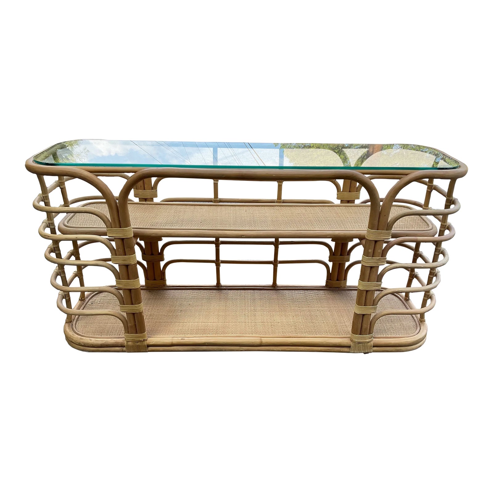 Vintage Rattan Console With Glass Top #040 | Chairish