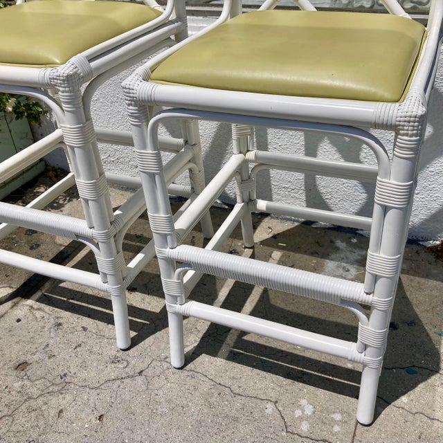 Boho Chic Rattan Chippendale Counter Stools - a Pair | Chairish