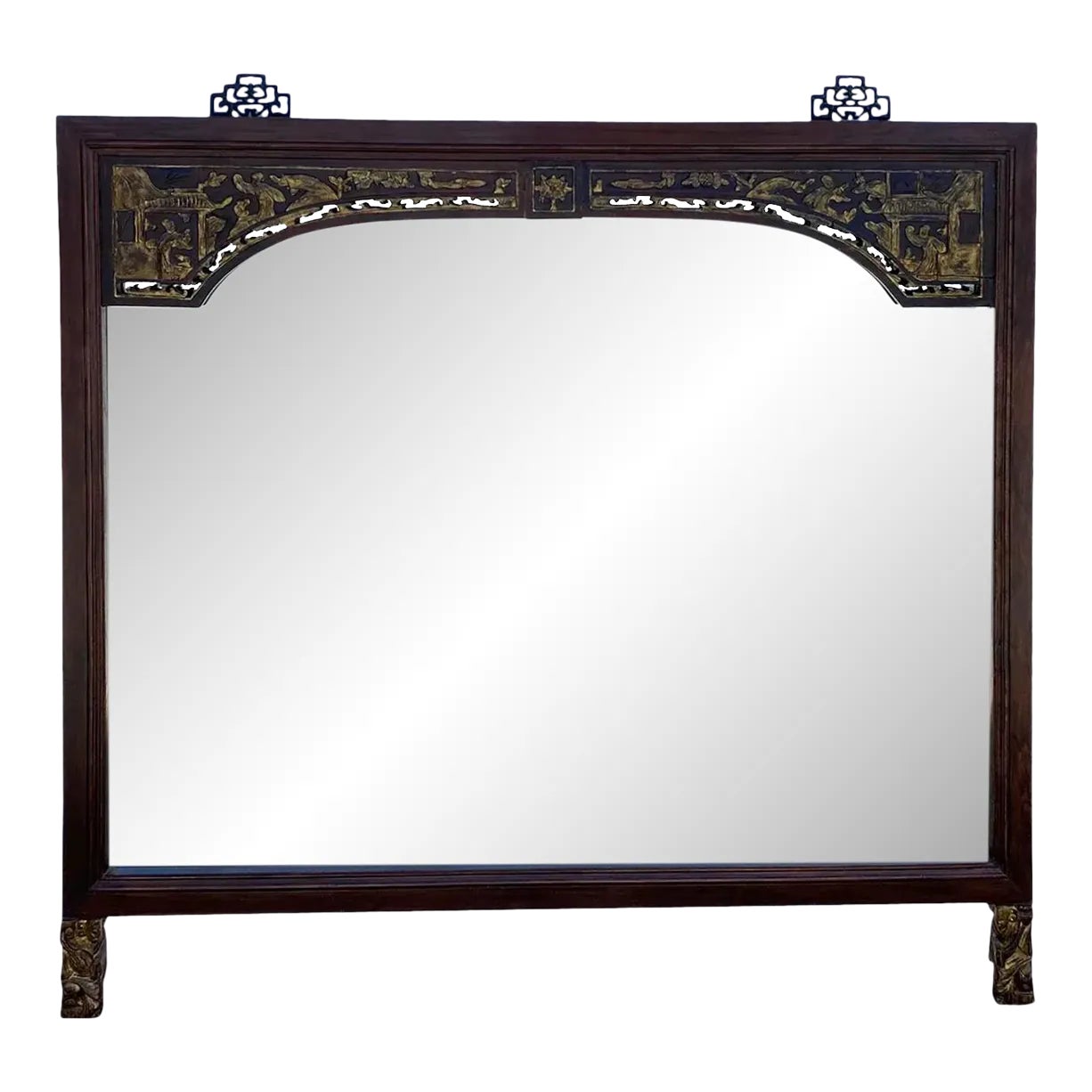 Large Vintage Chinese Style Gilt Wooden Wall Mirror | Chairish
