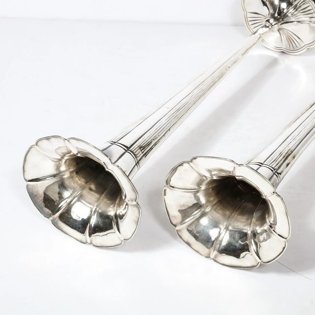 Pair of 1930s Art Deco Silver Plate Fluted Trumpet Vases | Chairish