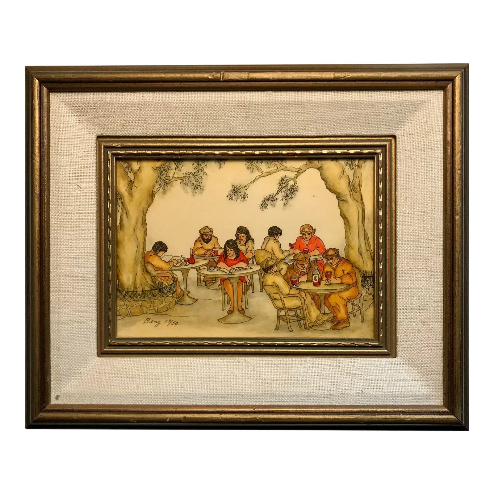 1960s Original Oil Glazed Hand Colored Limited Edition Lithograph by ...