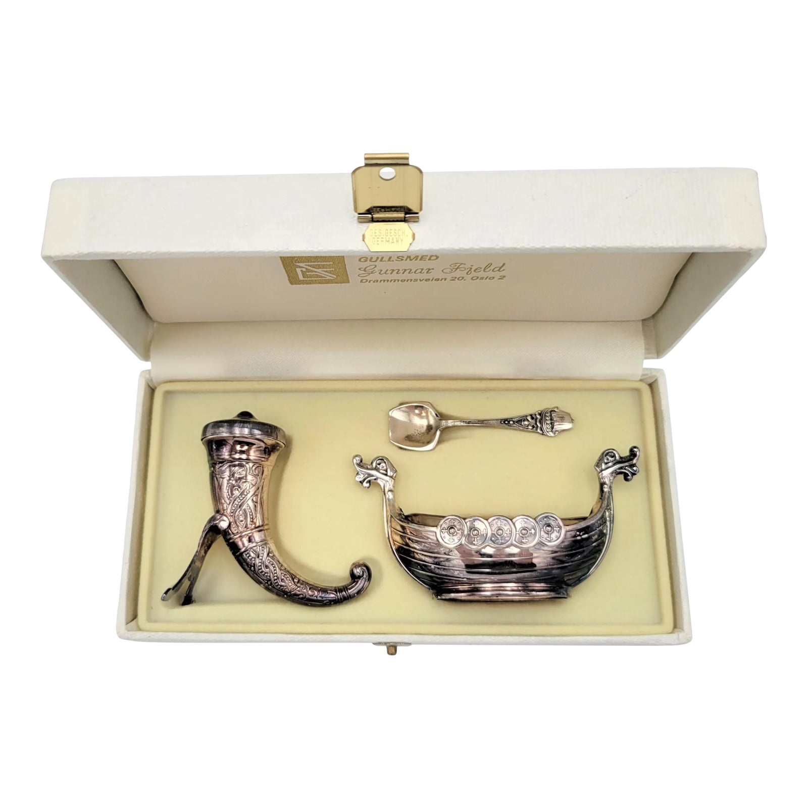 1920s Magnus Aase Norway Sterling Viking Ship Salt Cellar Set in ...