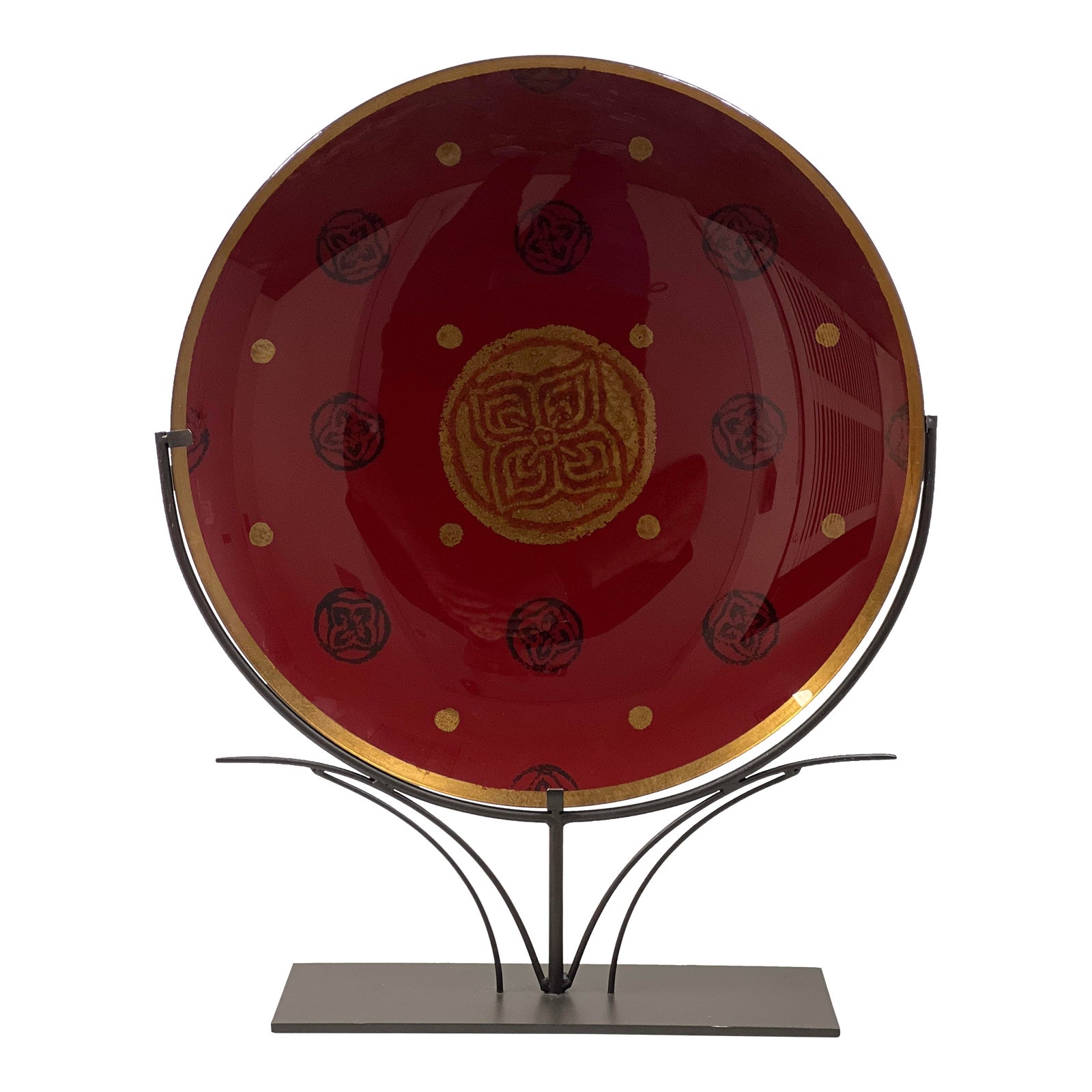 Asian Inspired Ceramic Plate + Iron Stand | Chairish