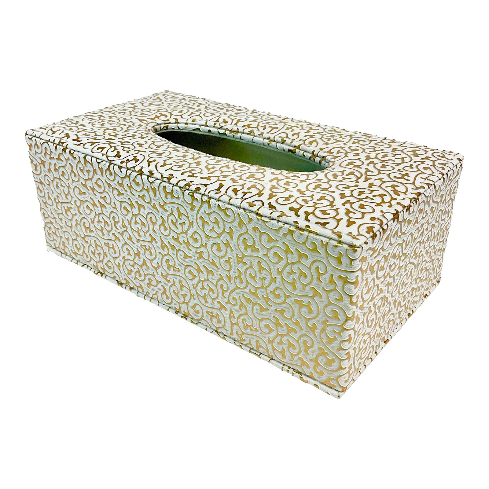 1980s Hollywood Regency Gold Scroll Vinyl Tissue Box Cover | Chairish