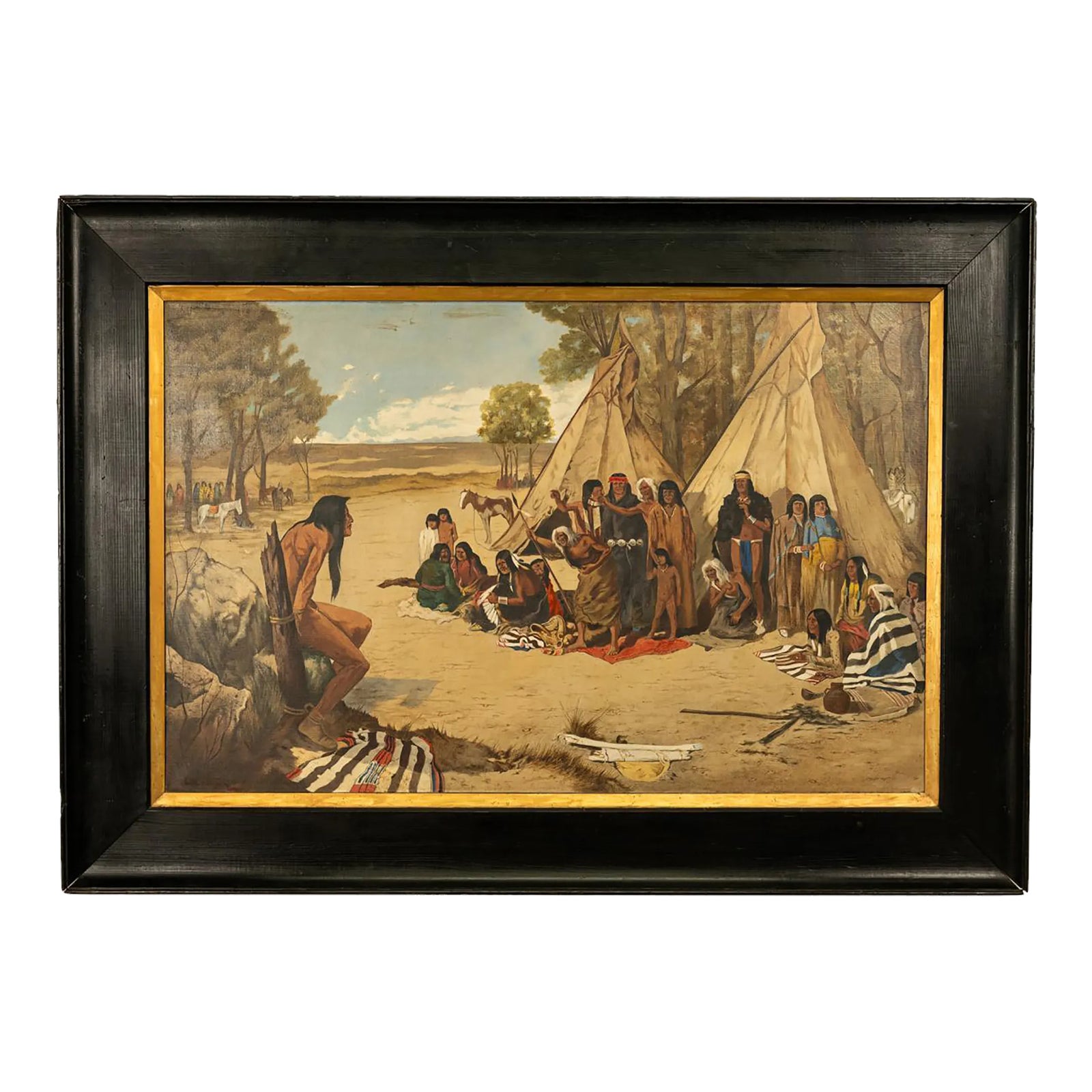 Antique Western Oil on Canvas Painting Native American "The Captive ...