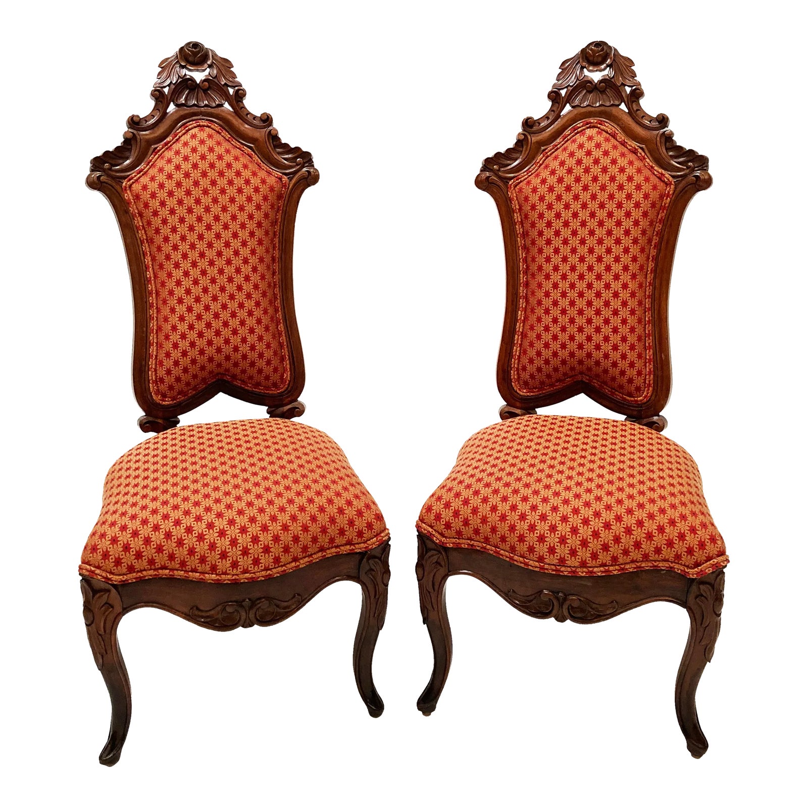 19th Century Walnut Victorian Hand-Carved Chairs - a Pair | Chairish