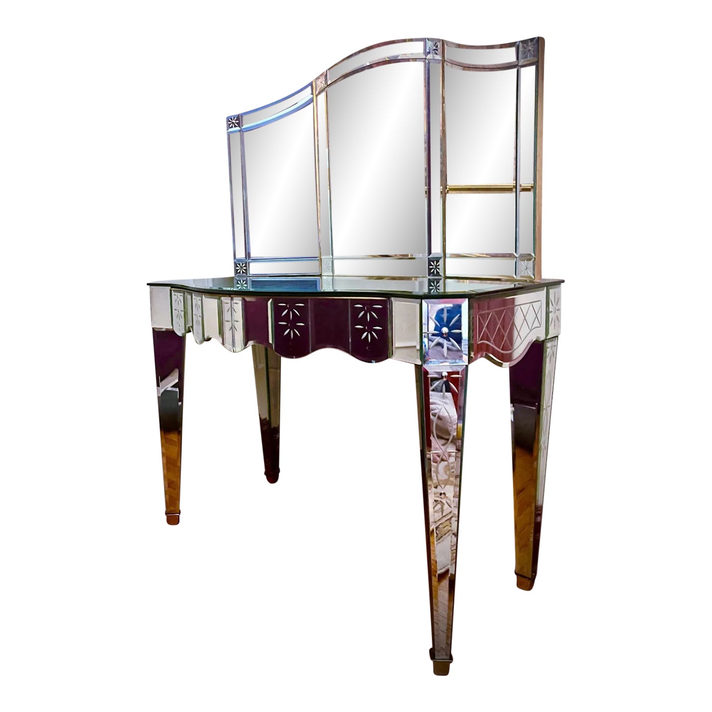 Mid 20th Century Mirrored Art Deco Vanity With Custom Bulb Lights ...