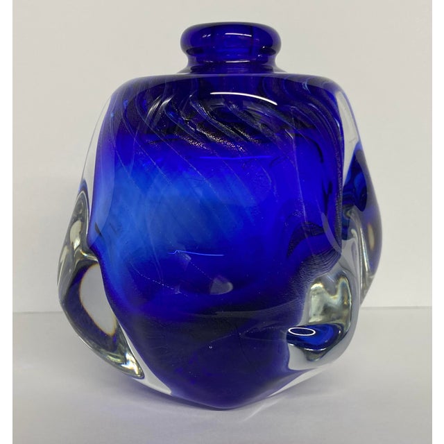 1983 Robert Eickholt Blue Glass Bottle | Chairish