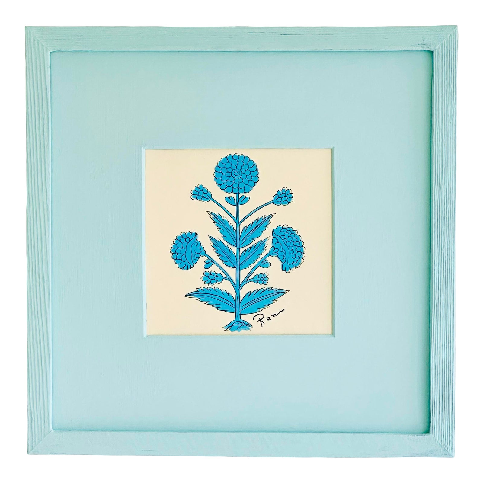Hand-Painted Jaipuri Blue Floral Motif Painting in a Hand-Painted Frame ...