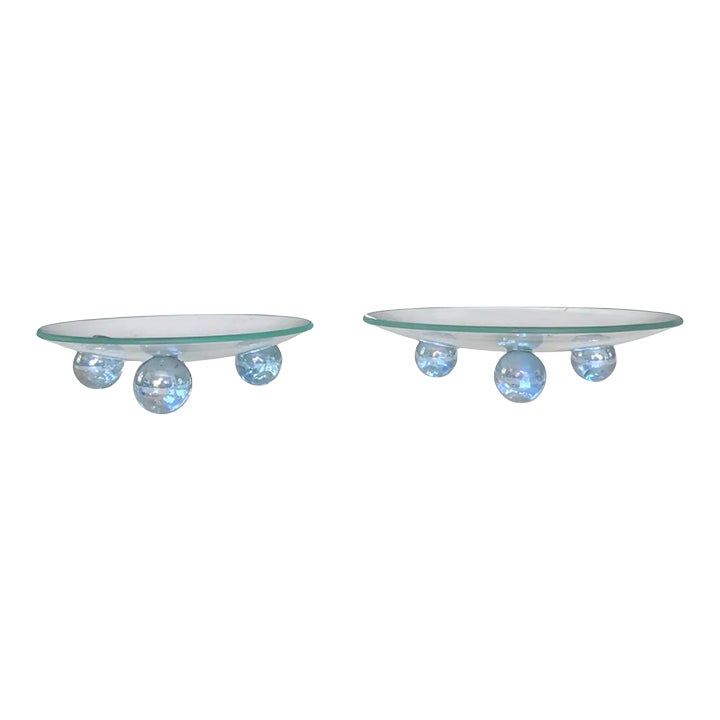 Vintage Postmodern Pedestal Glass Candle Stands Risers With Tripod ...