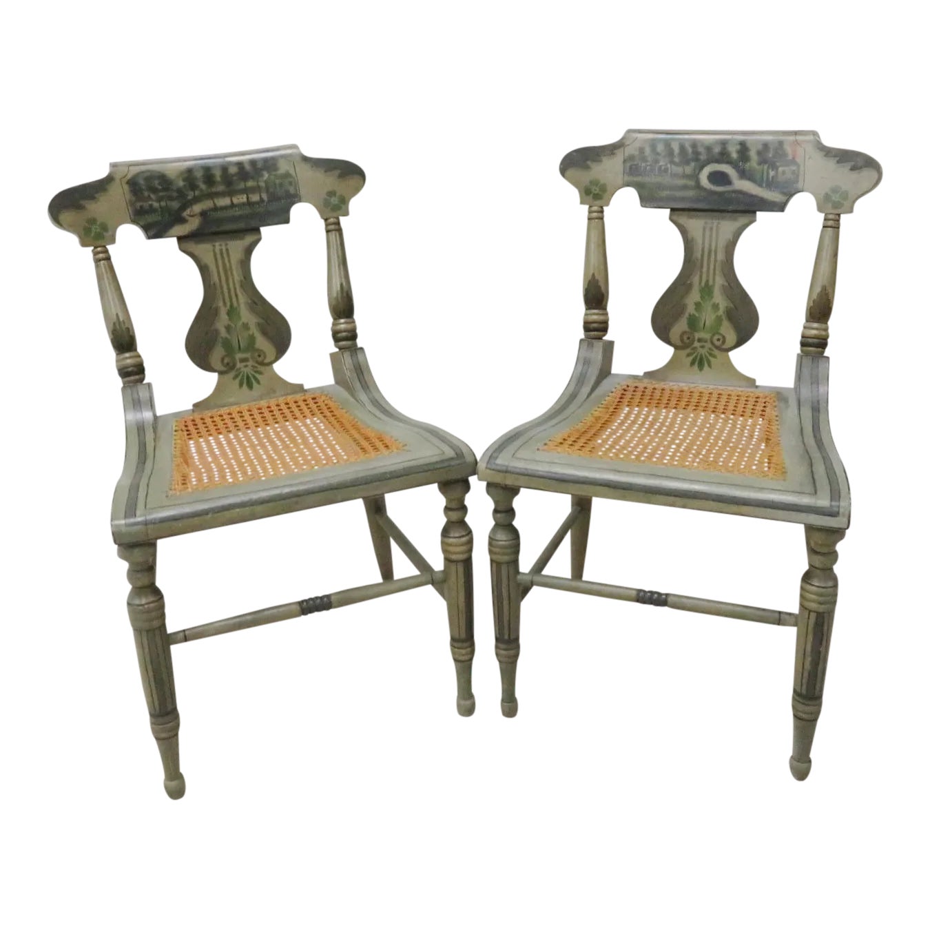 19th C. Baltimore Paint Decorated Side Chairs - A Pair | Chairish