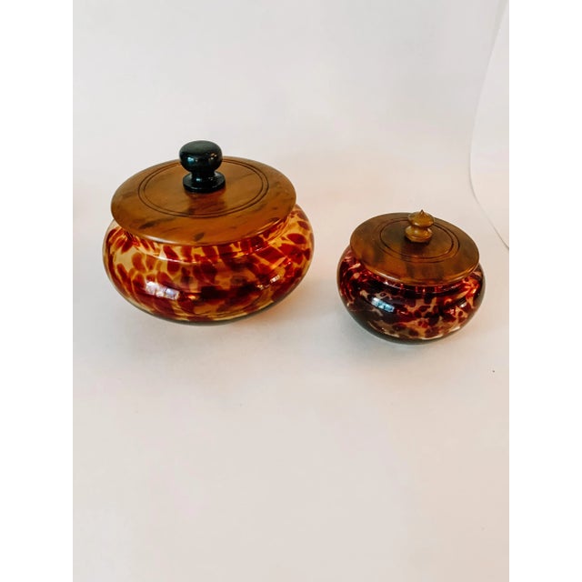 Vintage Decorative Hand Blown Glass Tortoise Shell Pattern Jars With ...
