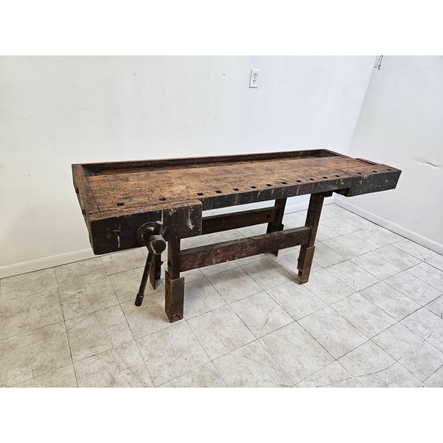 Antique Cabinet Maker Carpenter Woodworking Work Bench Dual Vise ...