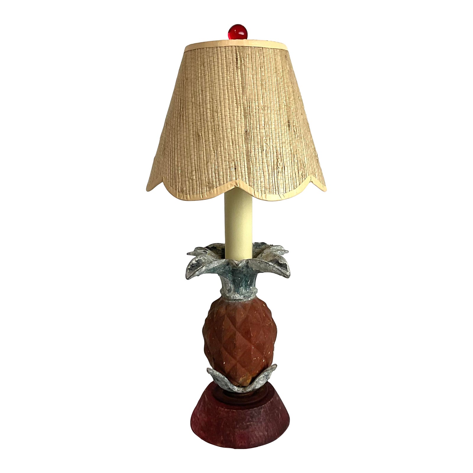 Vintage Rustic Metal and Wood Mini Pineapple With Grass Cloth Shade ...