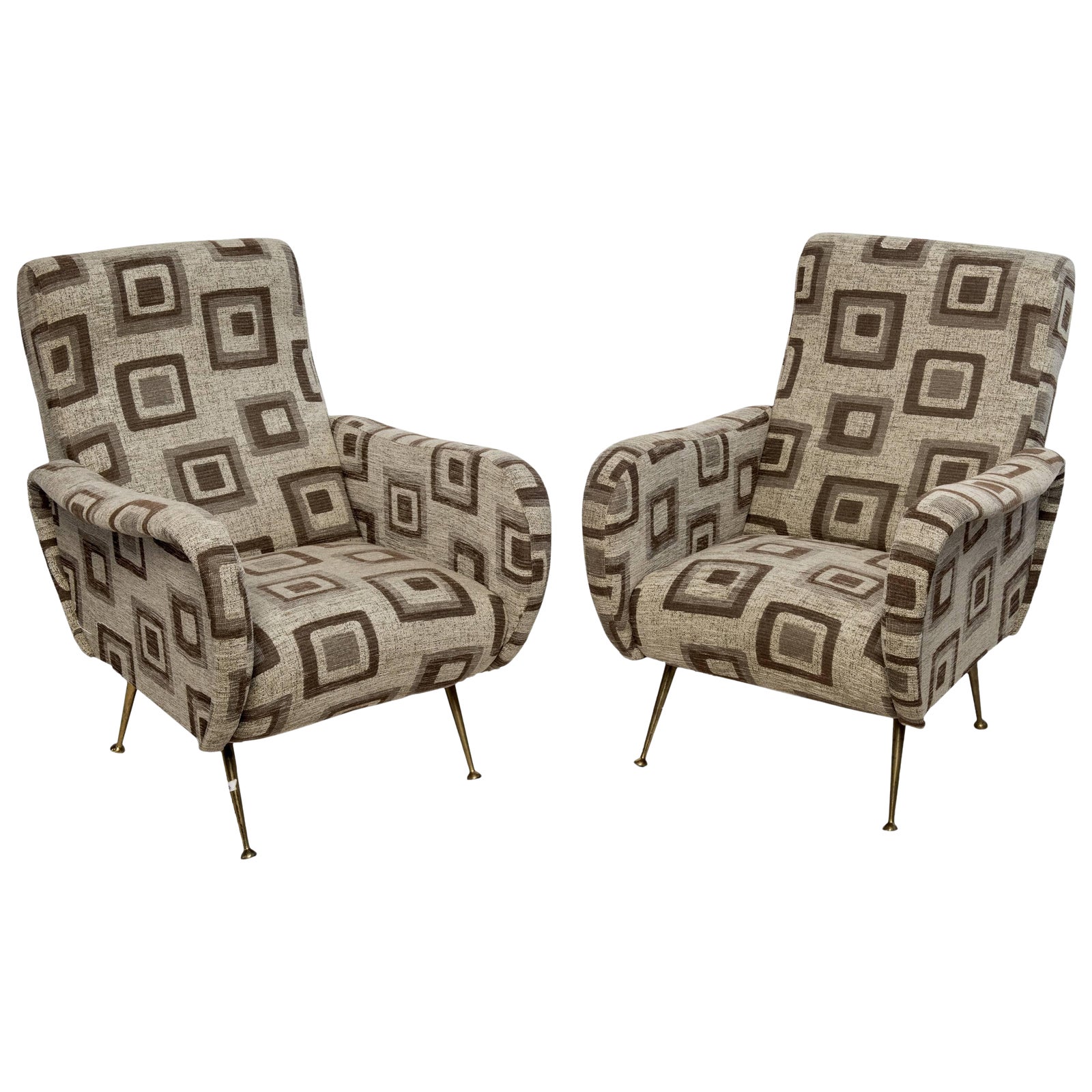 Italian Fauteuils Side Chairs with Brass Legs - a Pair | Chairish