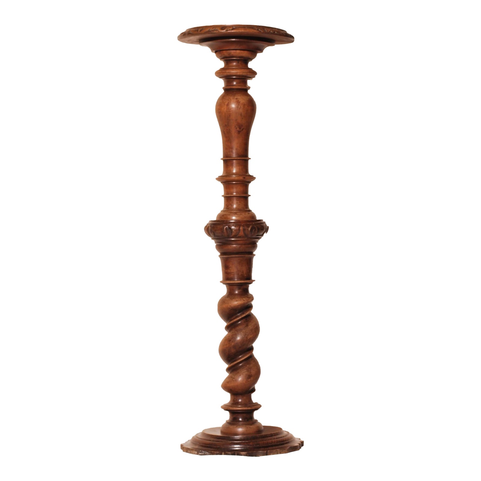 Early 20th Century Oak Turned Form Pedestal | Chairish