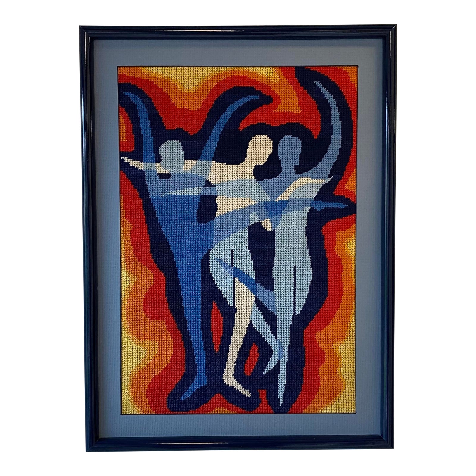 Midcentury Modern Dancing Figures Needlepoint Wall Art | Chairish