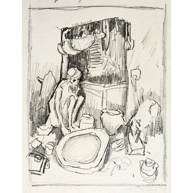 George Baer Market Place Pencil Study | Chairish