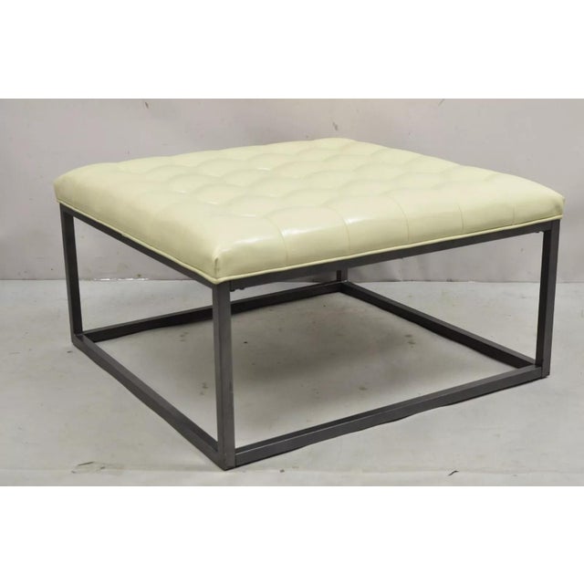 Modern Pearl Bonded Leather Steel Frame Button Tufted Square Cocktail