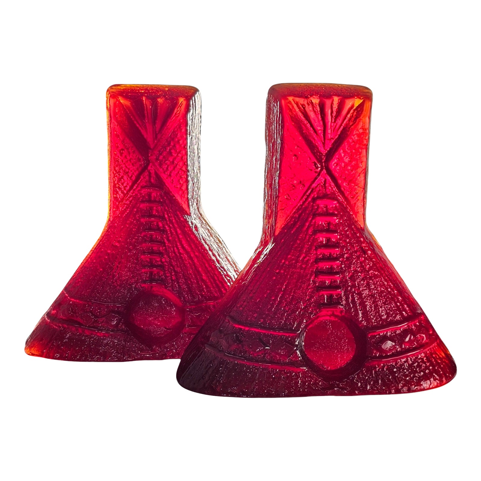 Blenko Don Shepherd Design Tepee Bookends Dark Red / Tangerine 6.75 ...